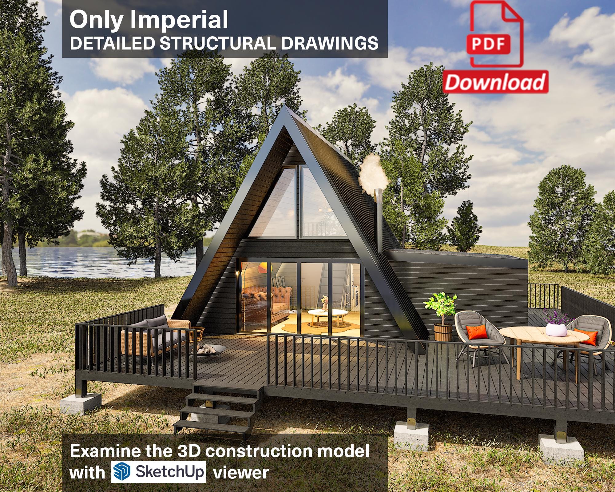 A-Frame Cabin Plan, A-Frame Tiny Plan, 20x24 Tiny House, A-Frame Bluep ...